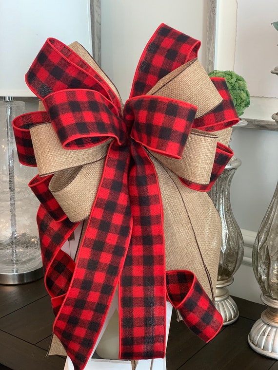 Burlap Tree Topper Bow Rustic Christmas Bow Red Buffalo - Etsy