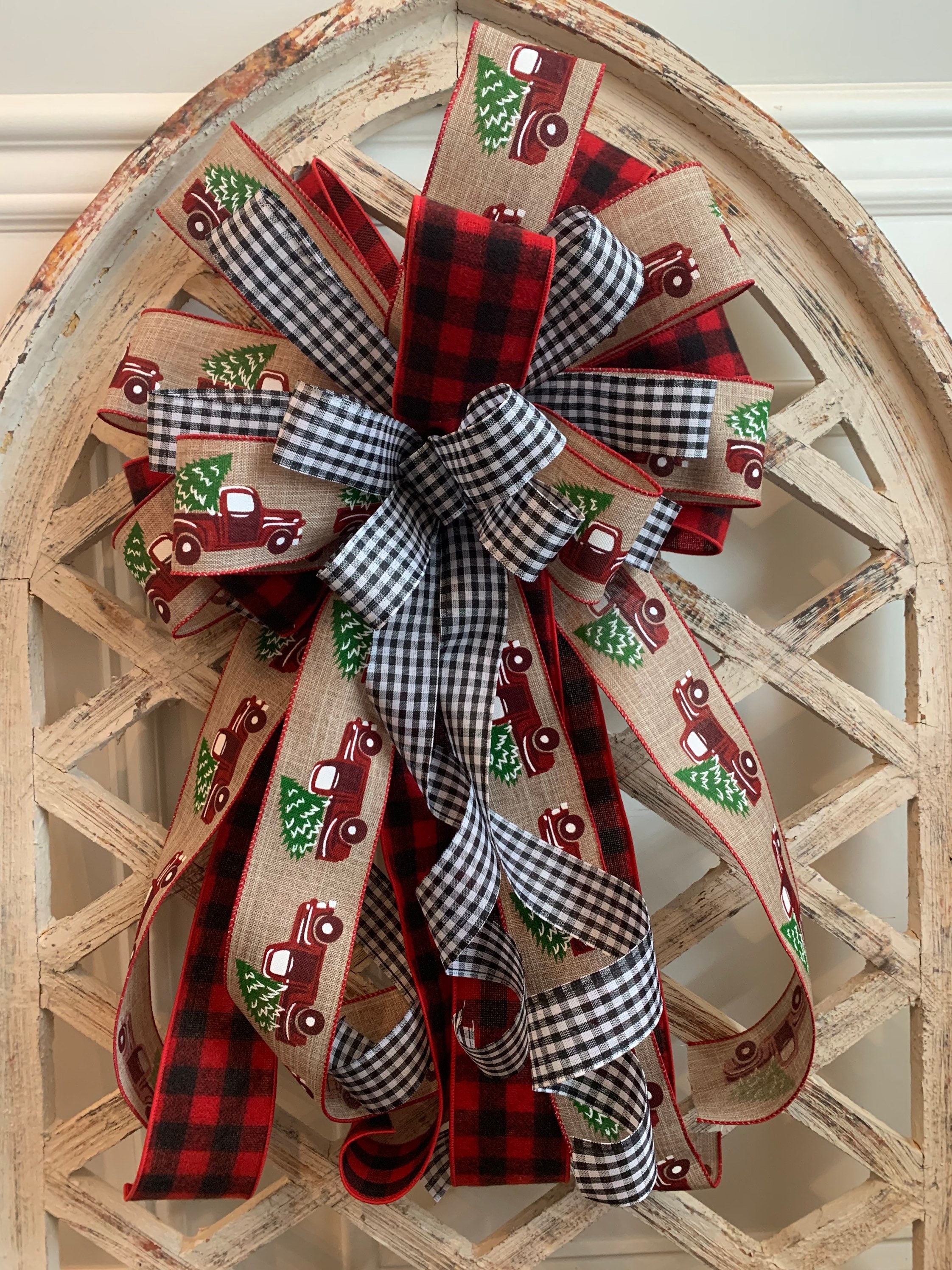 Christmas Tree Topper Tree Bow Red and Black Buffalo Plaid - Etsy