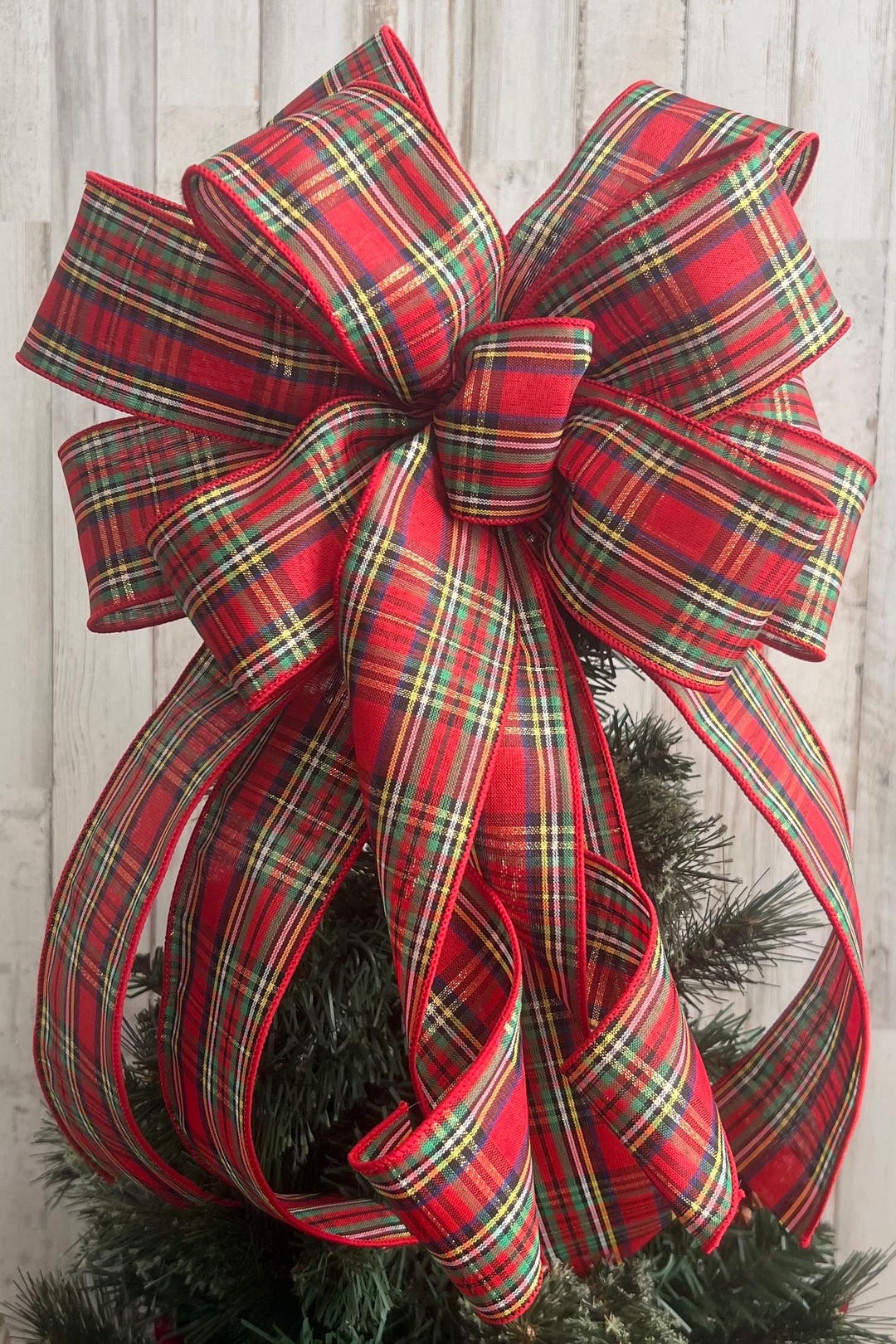 Christmas Tree Topper for 4ft Tree, Traditional Tartan Plaid Red Ribbon ...