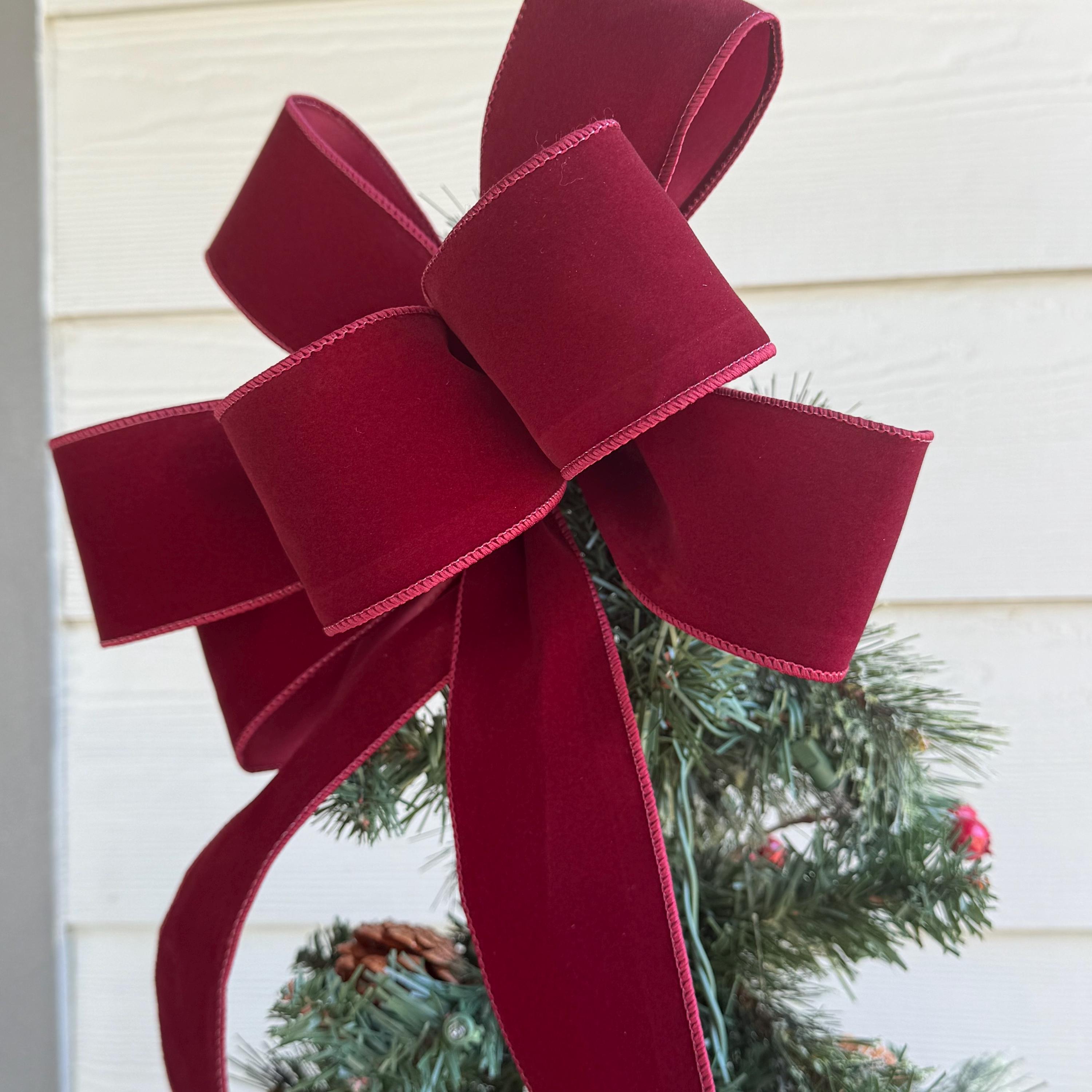 Velvet Burgundy Stair Bow - Classic Christmas Velvet Ribbon Bow for ...