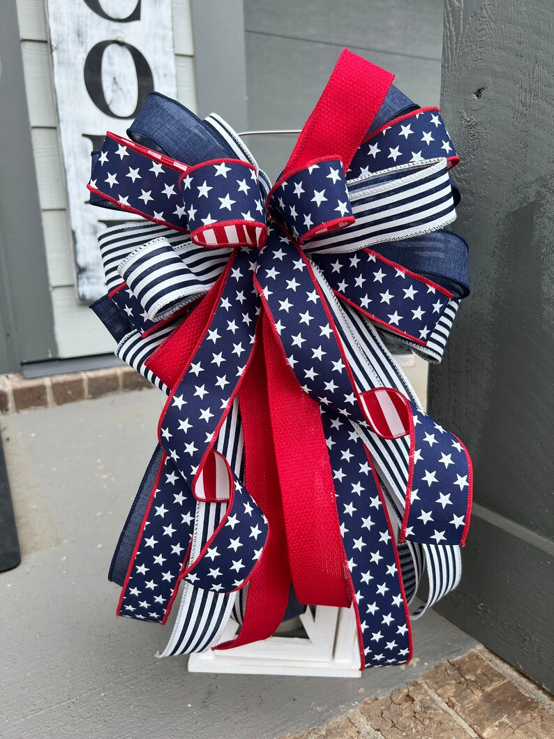 Fourth Of July Bow Large Wreath Bow Lantern Bow Red White Etsy