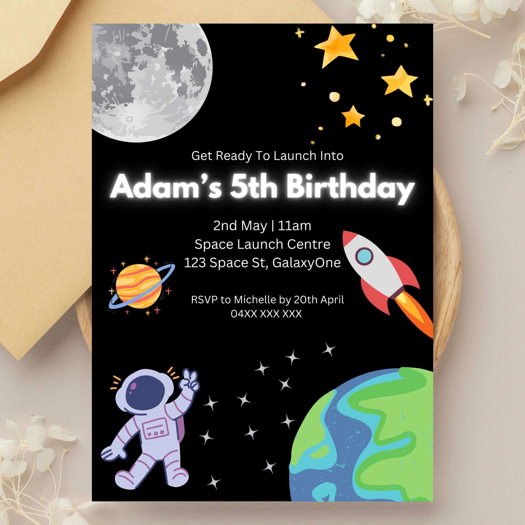 Editable Outer Space Birthday Invitation, Boys Birthday Invitation ...