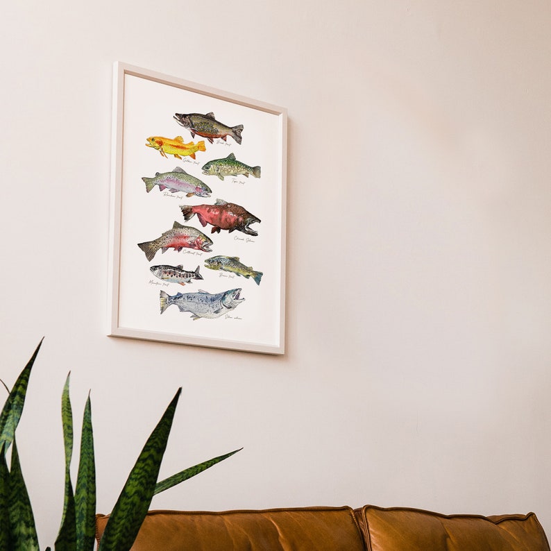 PRINTABLE Fish Watercolor Print, Trout and Salmon Poster, Fish Painting ...