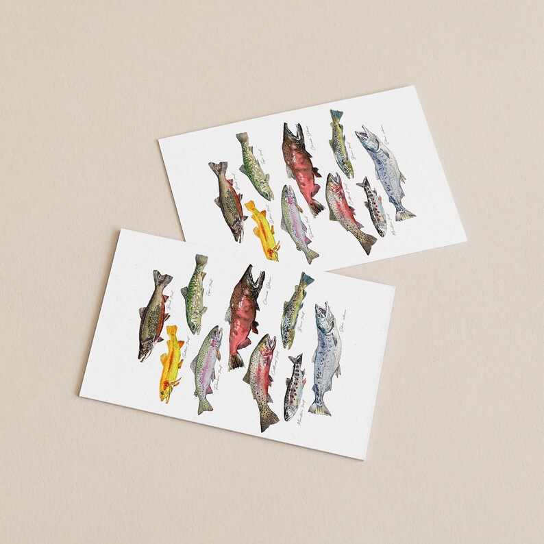 PRINTABLE Fish Watercolor Print, Trout and Salmon Poster, Fish Painting ...