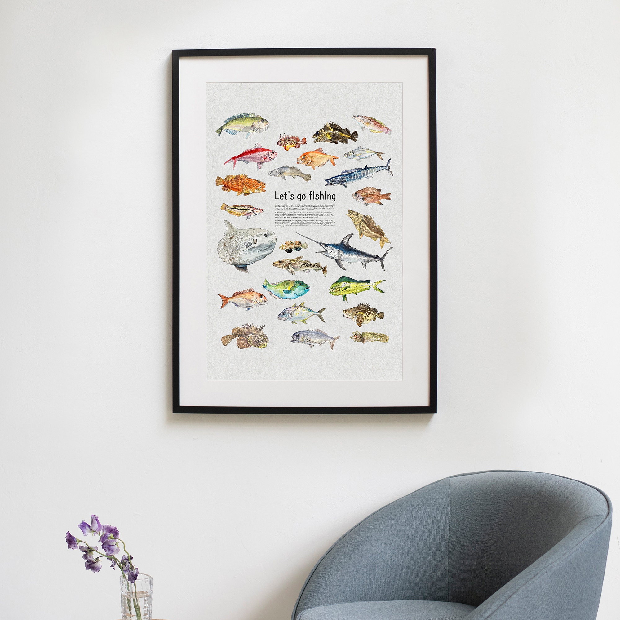 PRINTABLE Fish Watercolor Prints, Poster, Fish Painting, Fishing Angler ...