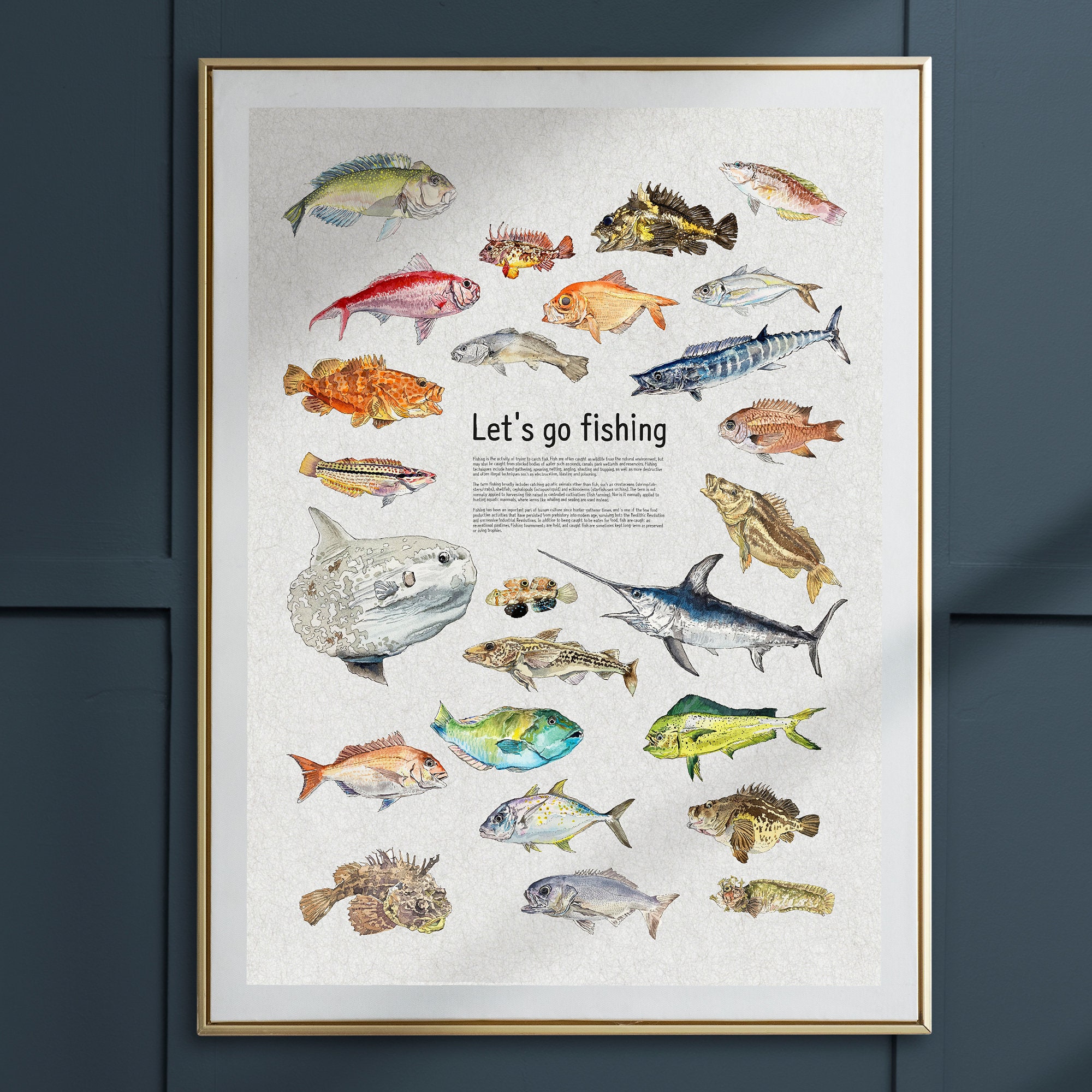 PRINTABLE Fish Watercolor Prints, Poster, Fish Painting, Fishing Angler ...