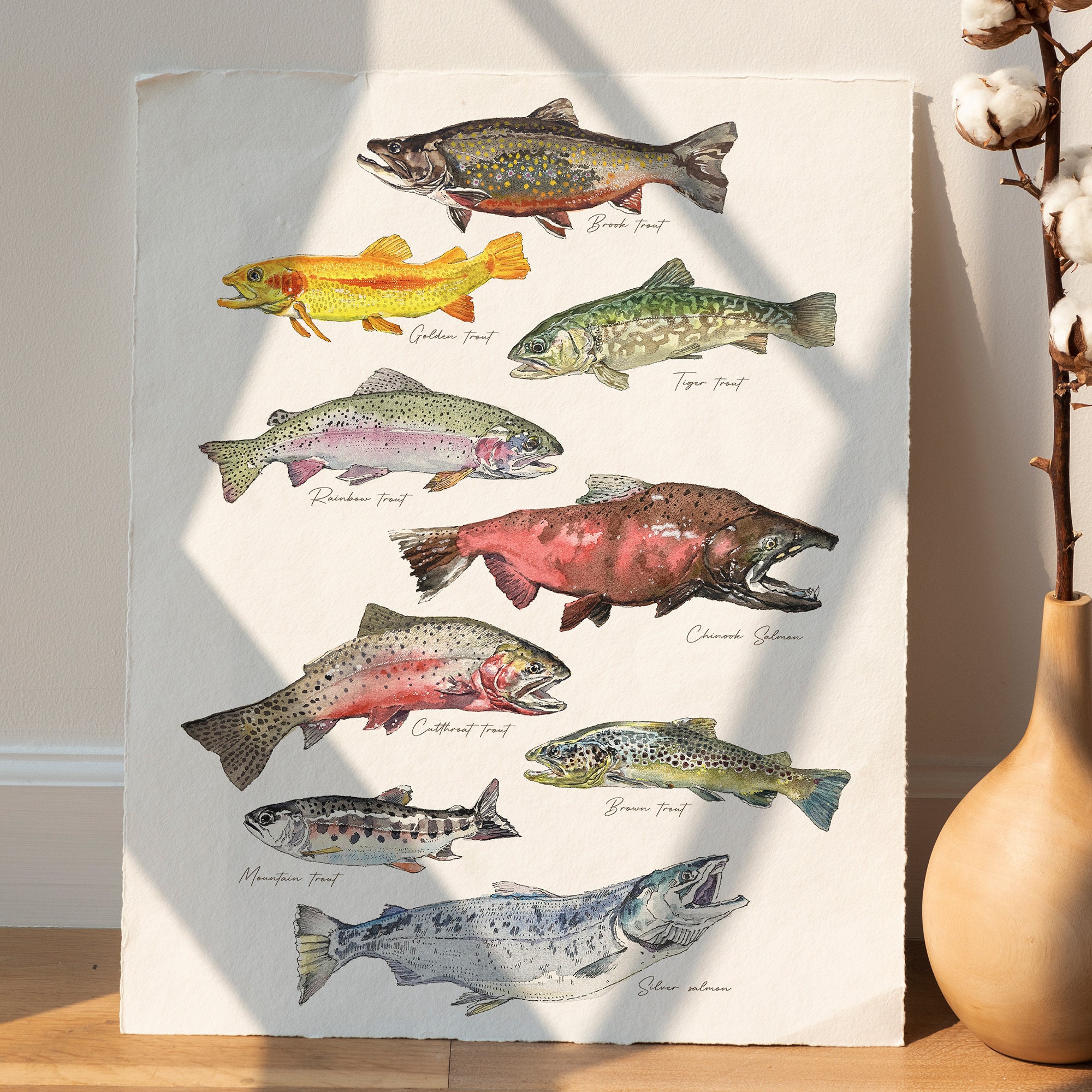 PRINTABLE Fish Watercolor Print, Trout and Salmon Poster, Fish Painting ...