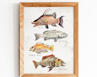 PRINTABLE Fish Watercolor Print, Ocean Fish, Vintage Poster, Fish ...