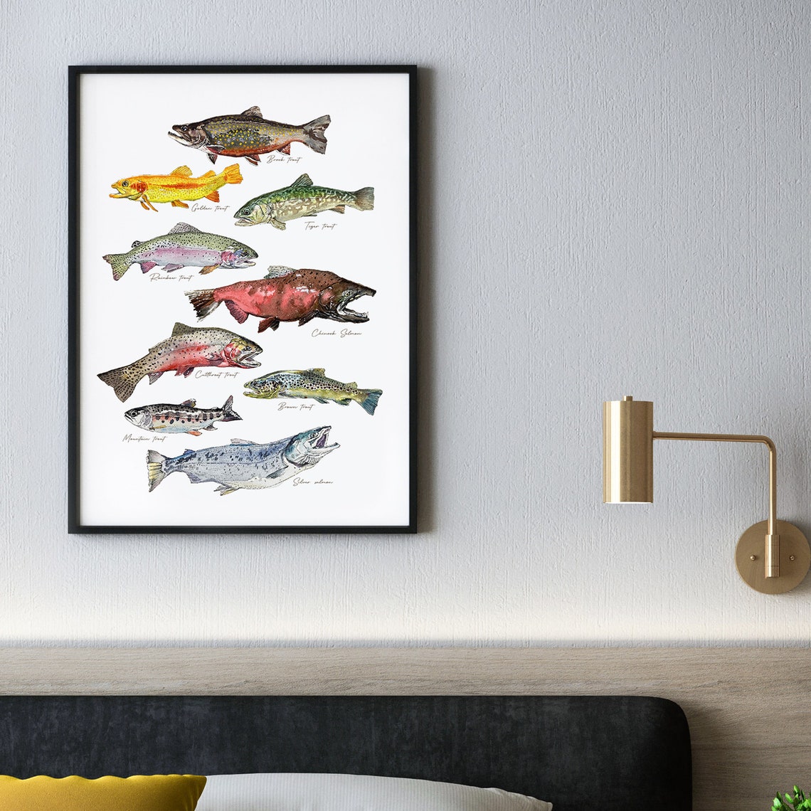 PRINTABLE Fish Watercolor Print, Trout and Salmon Poster, Fish Painting ...