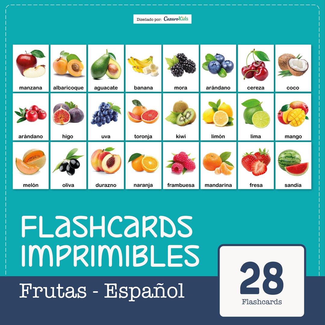 28 Fruit Flashcards for Kids, Printable Educational Cards, Preschool ...