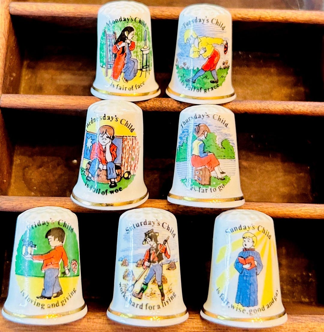 Vintage Collectible Days of the Week Children Bone China Thimbles, Set ...