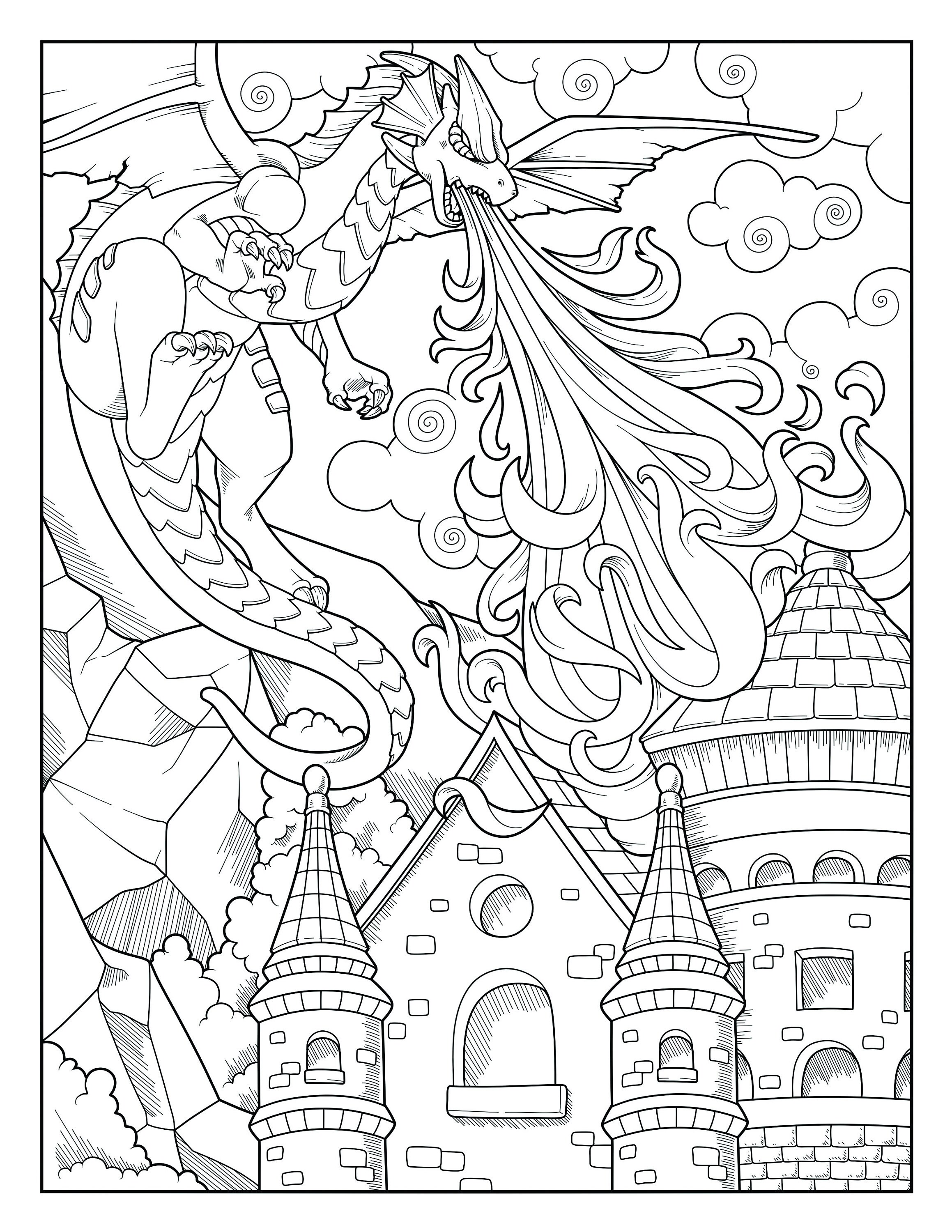 Five Dragon Coloring Pages to Enjoy - Etsy