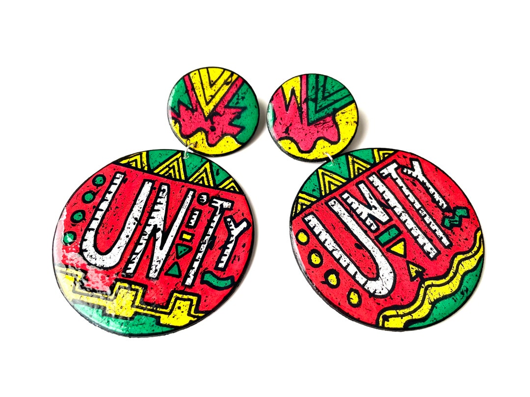 BOLD Colorful 90s-inspired Hand Painted Wooden ‘UNITY’ Earrings - Etsy