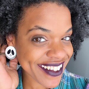Hand Painted 1” Sally and Jack Skellington-inspired Wooden Jumbo Studs ...