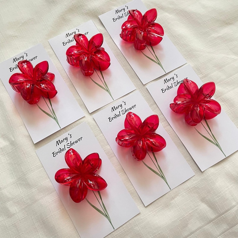 Hawaiian Hair Clips Favor for Bridal Shower, Red Hibiscus Flower Clip ...
