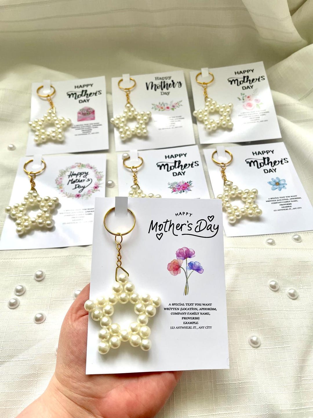Custom Bulk Mother's Day Favors, Star Pearl Keychain, Personalized ...