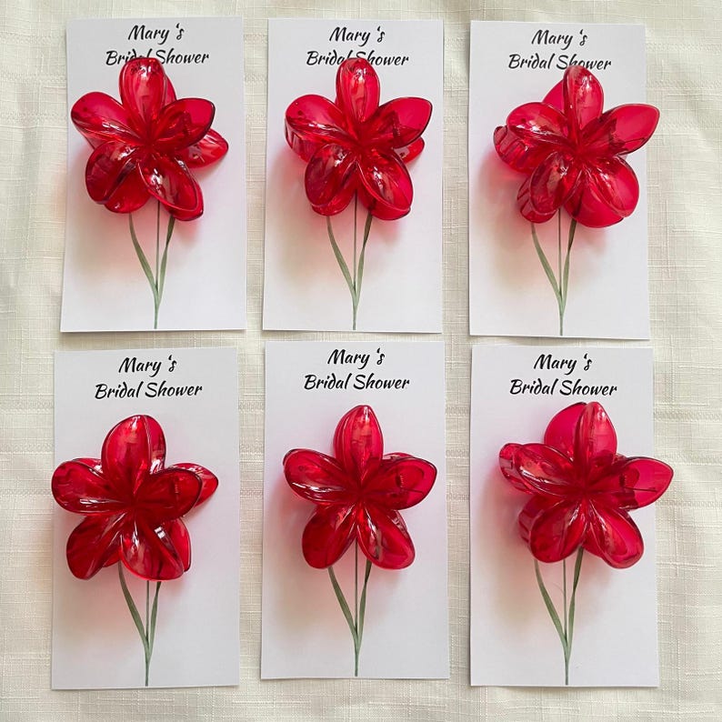 Hawaiian Hair Clips Favor for Bridal Shower, Red Hibiscus Flower Clip ...