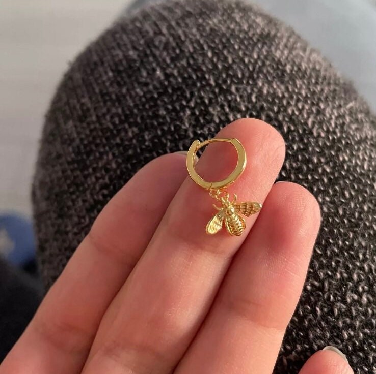Bumblebee Huggie Hoops in 14k Gold Vermeil or Sterling Silver - Etsy UK