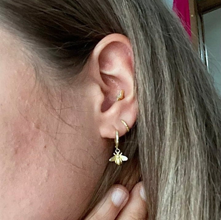 Bumblebee Huggie Hoops in 14k Gold Vermeil or Sterling Silver - Etsy UK
