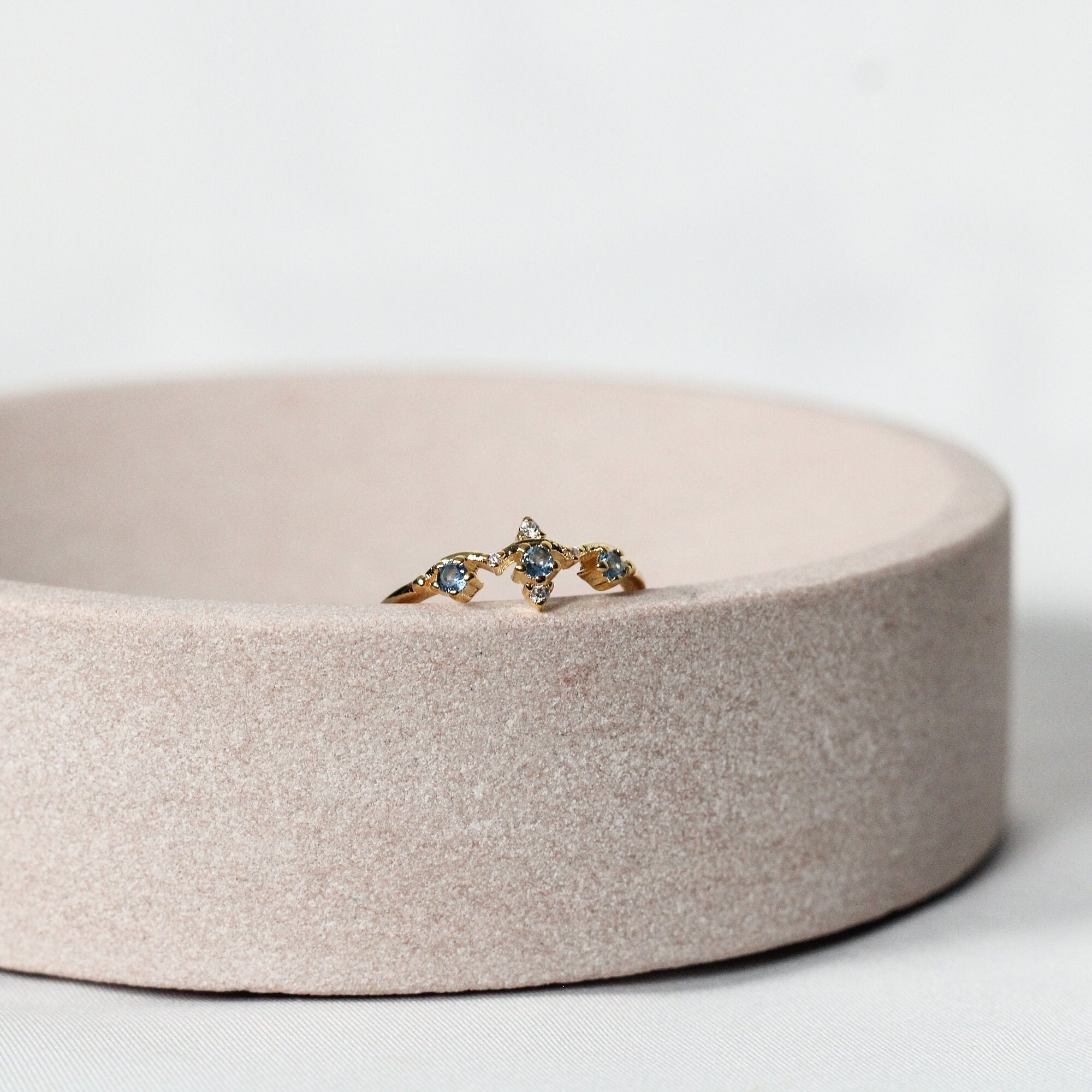 Aquamarine Dainty Crown Cluster Ring in 14k Gold Plated - Etsy