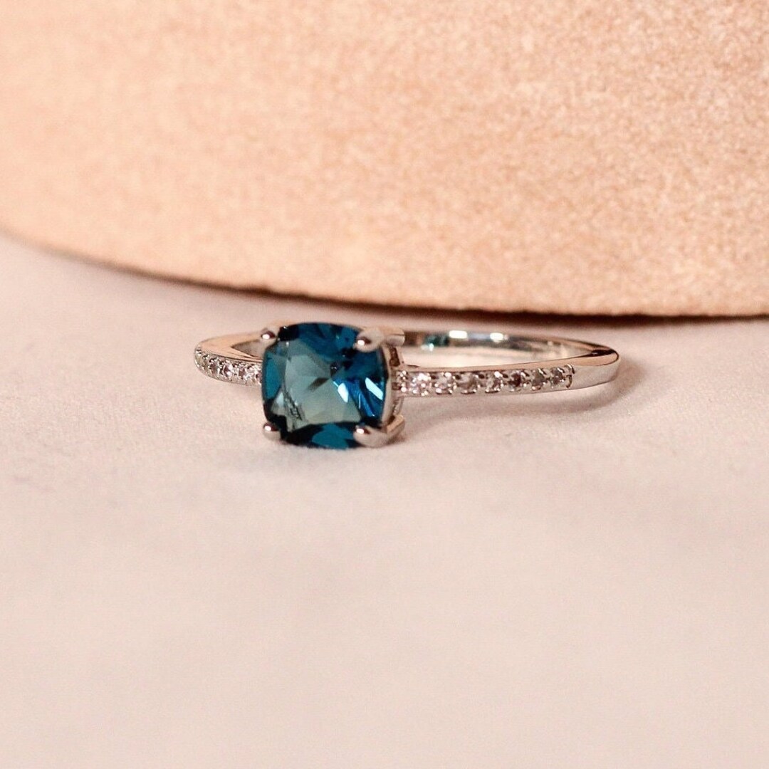 Cushion Cut London Blue Topaz Gemstone Ring in Sterling Silver December ...