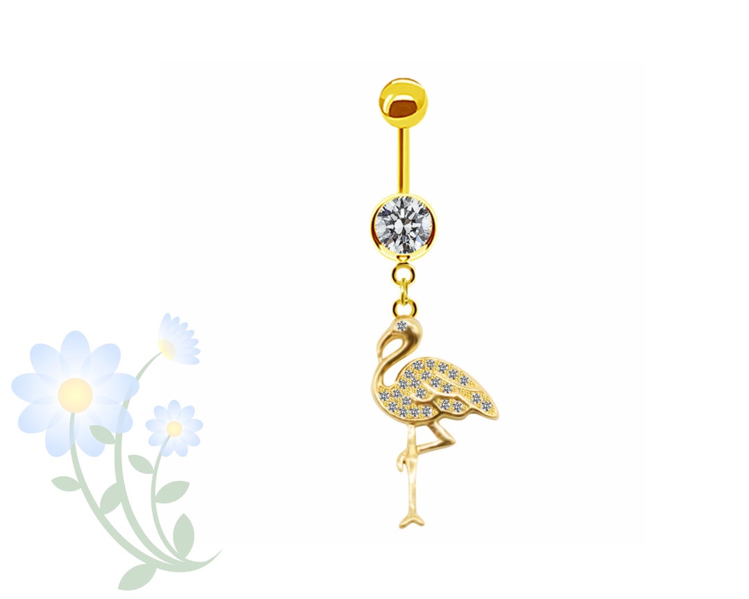 Bird Belly Button Piercing,navel Piercing, Flamingo Dangle Belly Ring ...
