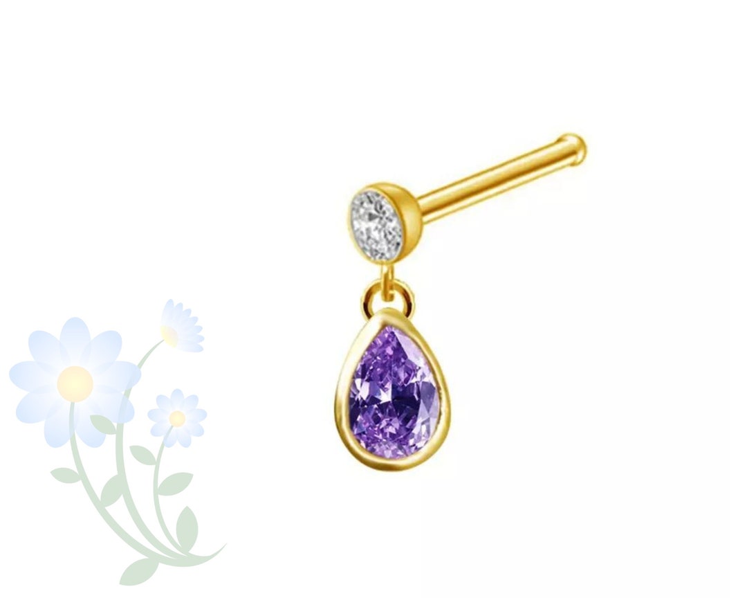Purple Tear Drop 20 Gauge Nose Stud Rings Surgical Steel Nose Pin Bone ...