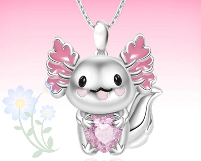 Cute Cartoon Axolotl Heart Rhinestone Pendant Necklace - Etsy
