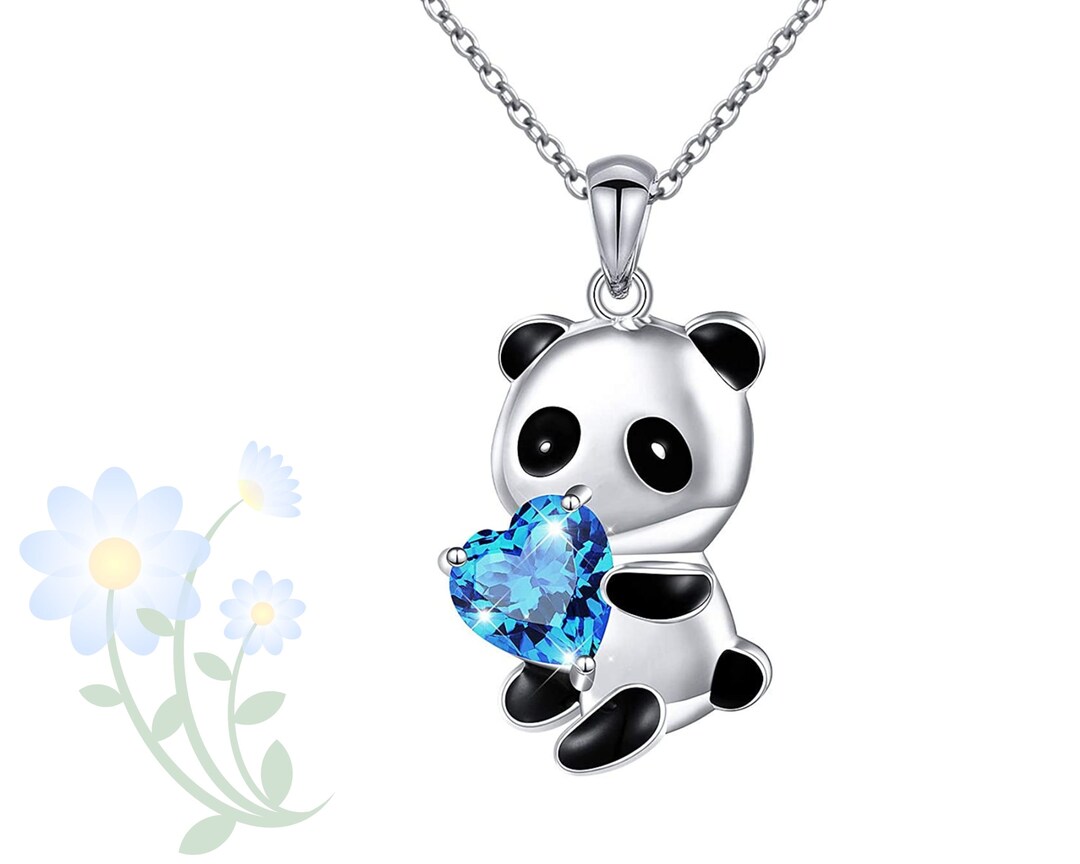 Cute Panda Necklace Pink Heart-shaped Cubic Zirconia Panda Necklace - Etsy
