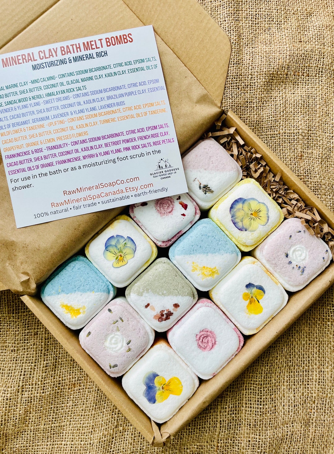 12 Jumbo Mineral Clay Bath & Shower Cubes Assorted Non-toxic Bath Bombs ...