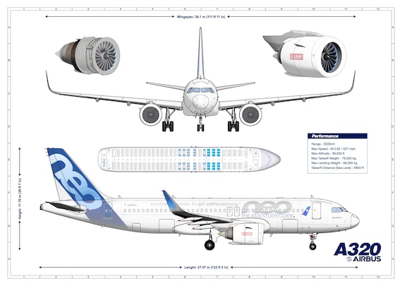 A320 NEO Blueprint Poster - Etsy
