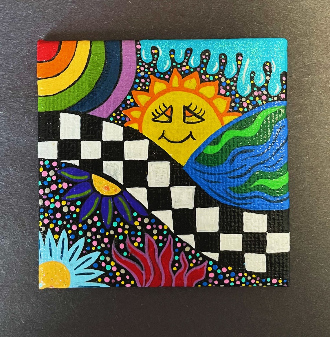 Happy Cute Sun Canvas Painting | Etsy