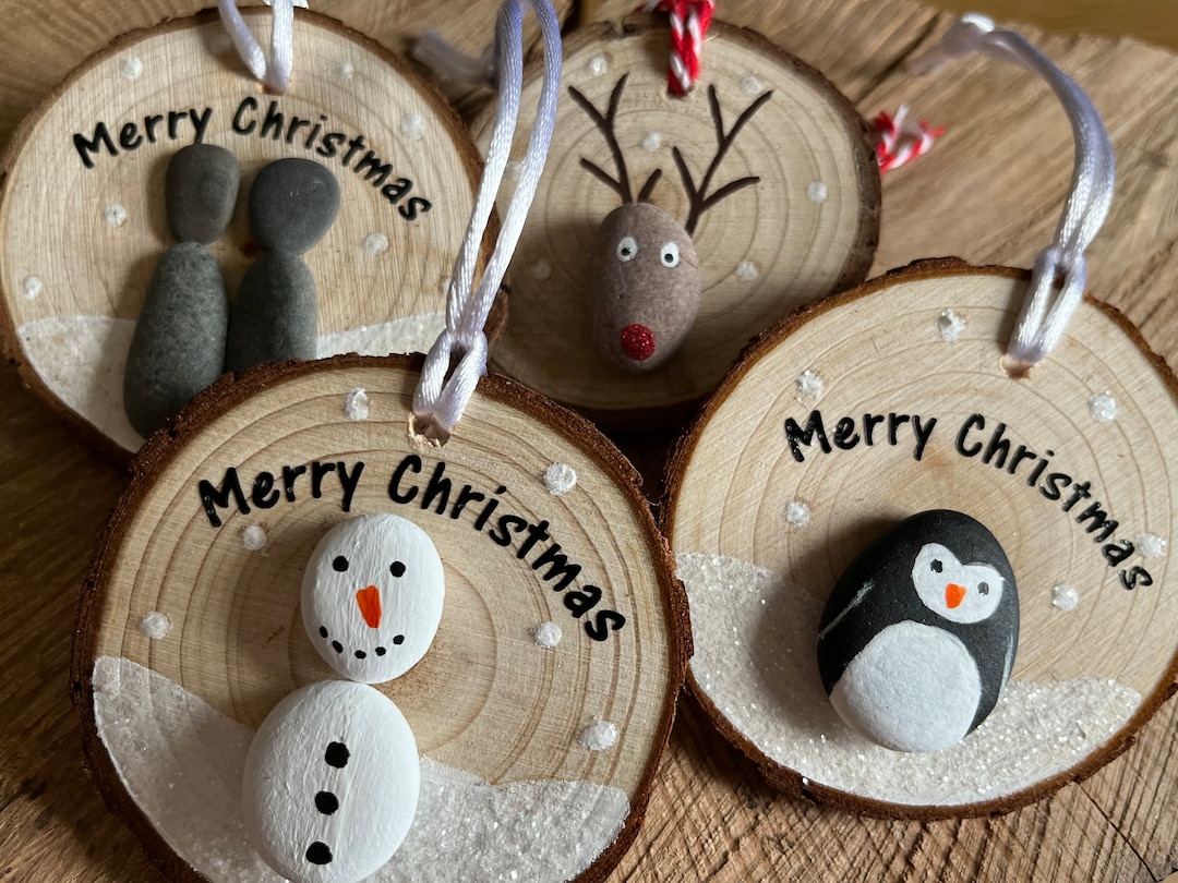Pebble Art Christmas Decoration - Pebble Art Bauble - Unique - Handmade ...