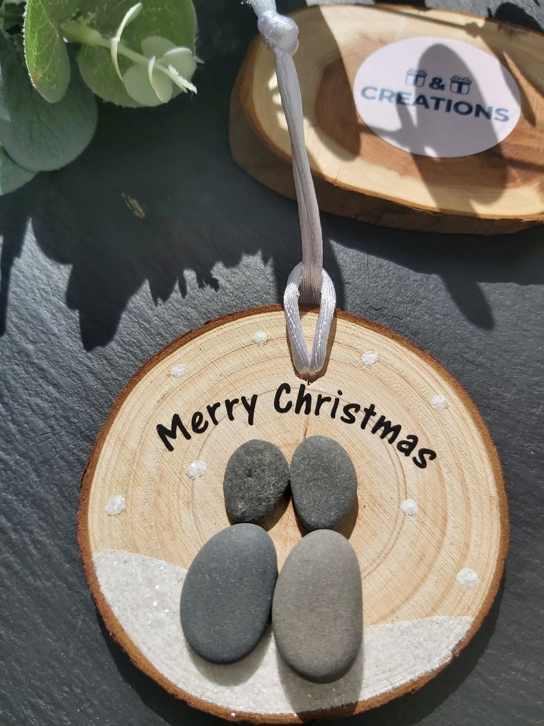 Pebble Art Christmas Decoration - Pebble Art Bauble - Unique - Handmade ...