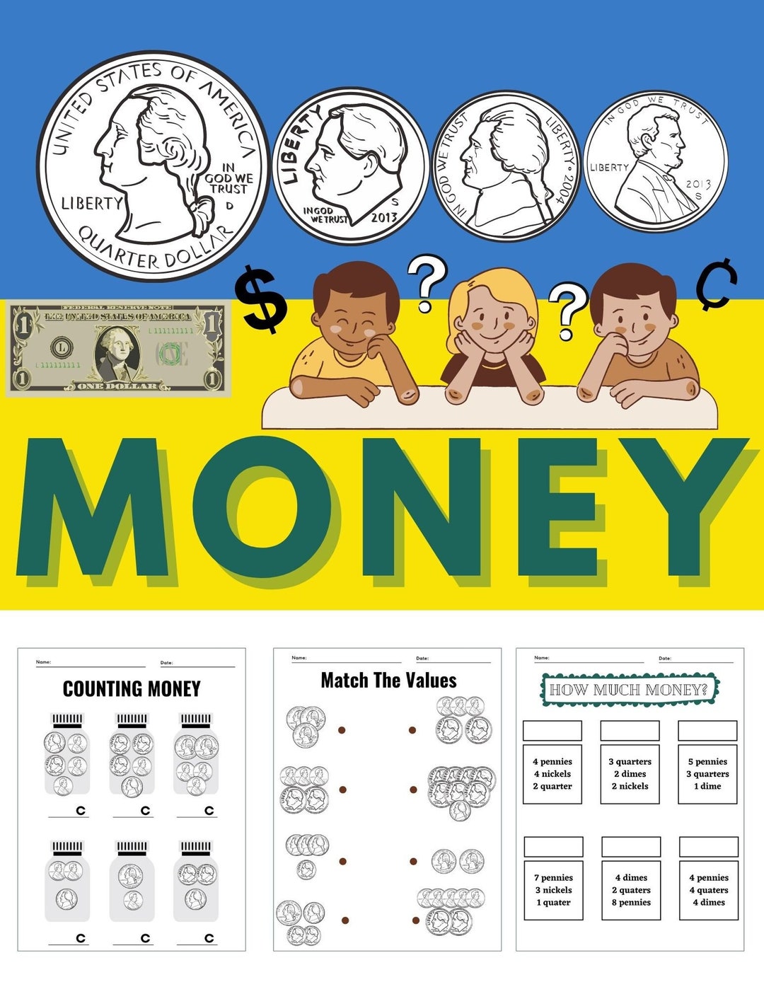 INSTANT DOWNLOAD / Math Activity Sheets / MONEY Activity Sheets / 1st ...