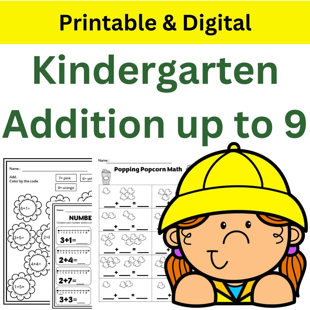 INSTANT Download/kindergarten Addition up to 9 Worksheets -9pages - Etsy
