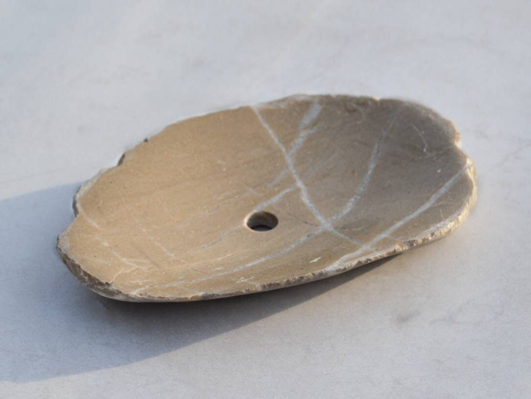 Beige Minimalist Stone Soap Dish With Drain, Large River Pebble ...