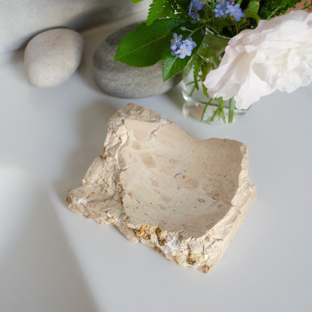 Rustic Marble Soap Dish With Live Edges, Beige Kitchen Soap Tray ...