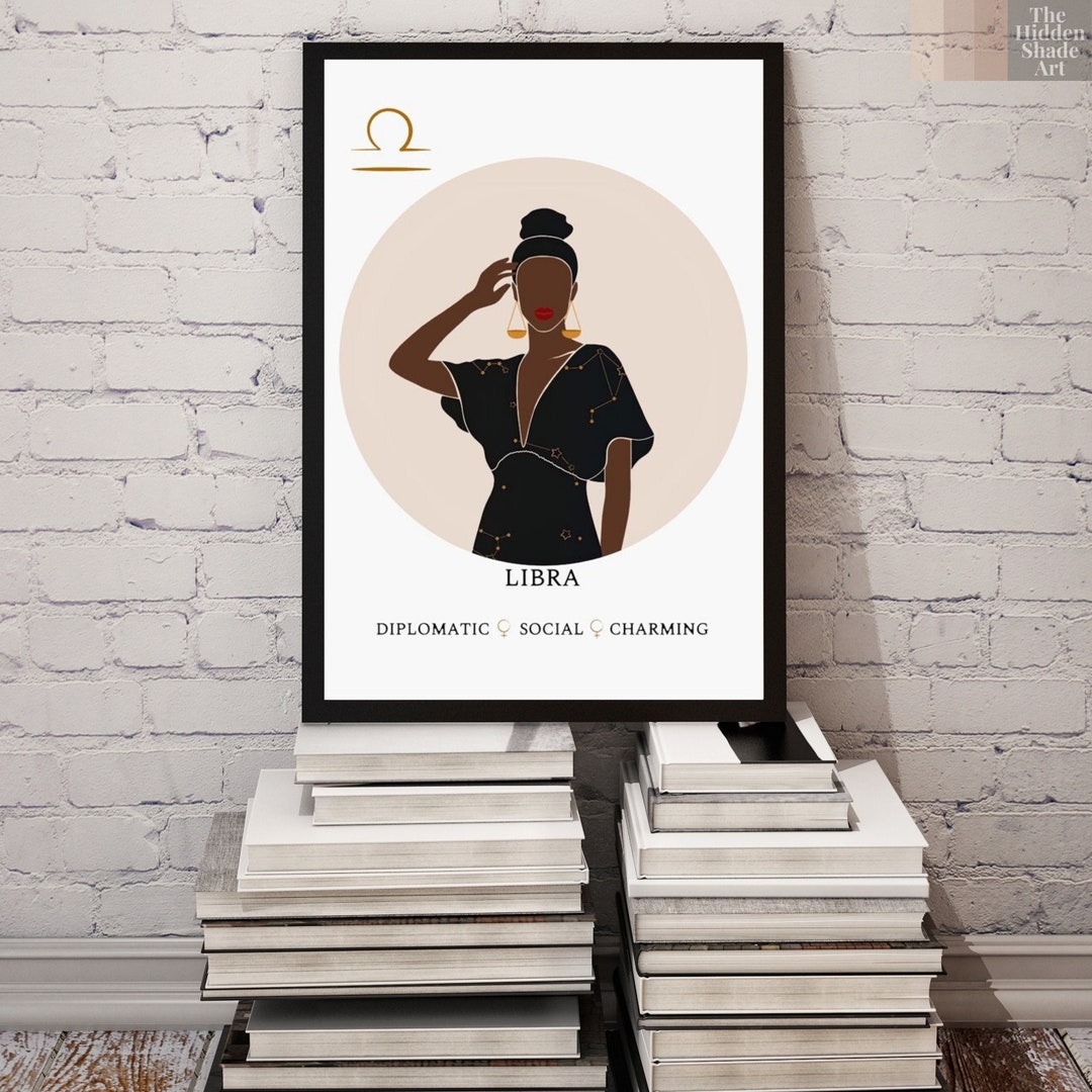 Black Girl, Libra Zodiac Sign Astrology Art, Black Wall Art - Etsy