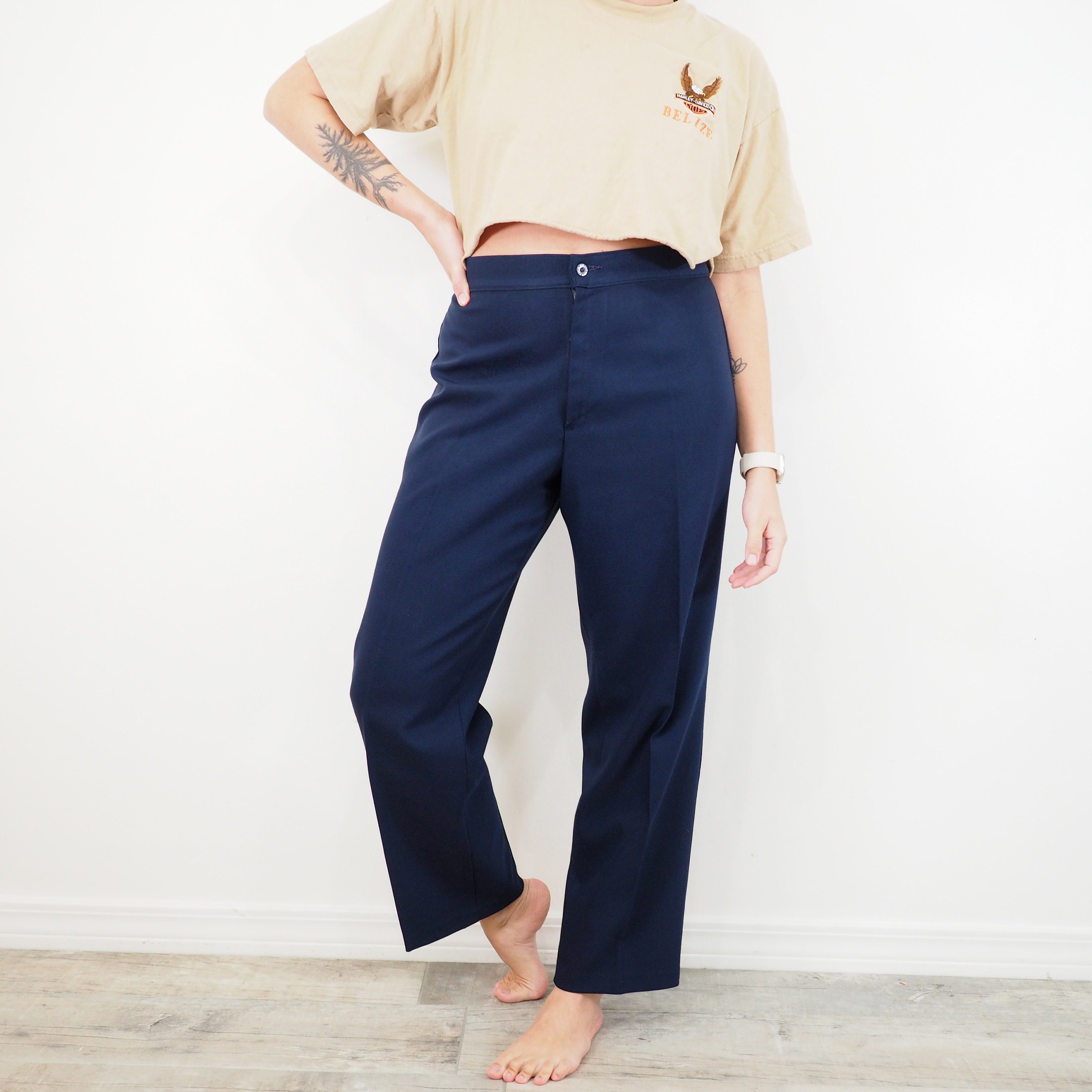Early 80s Vintage Levi Slacks navy 100% Polyester High Waisted Tapered ...