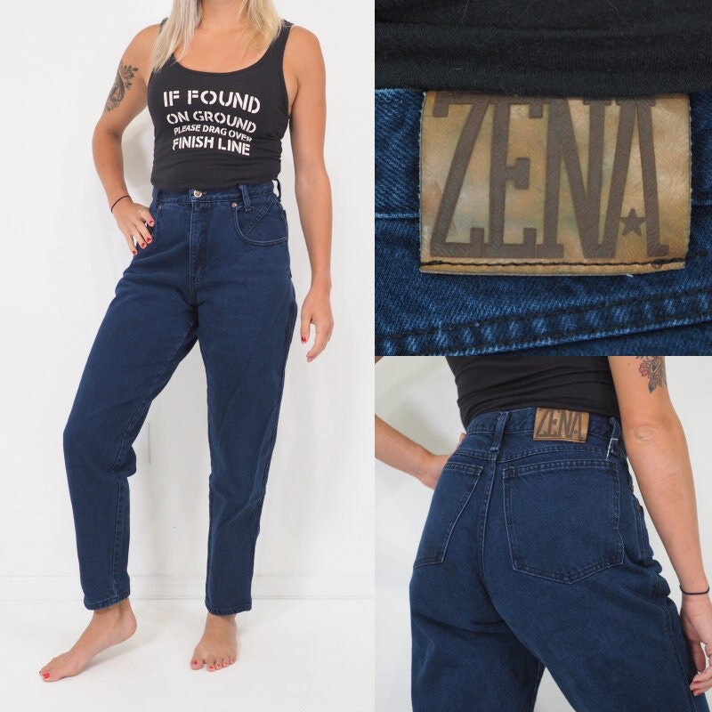 Classic 90s Vintage Zena Jeans High Waisted Curvy Fit Tapered Leg Dark ...