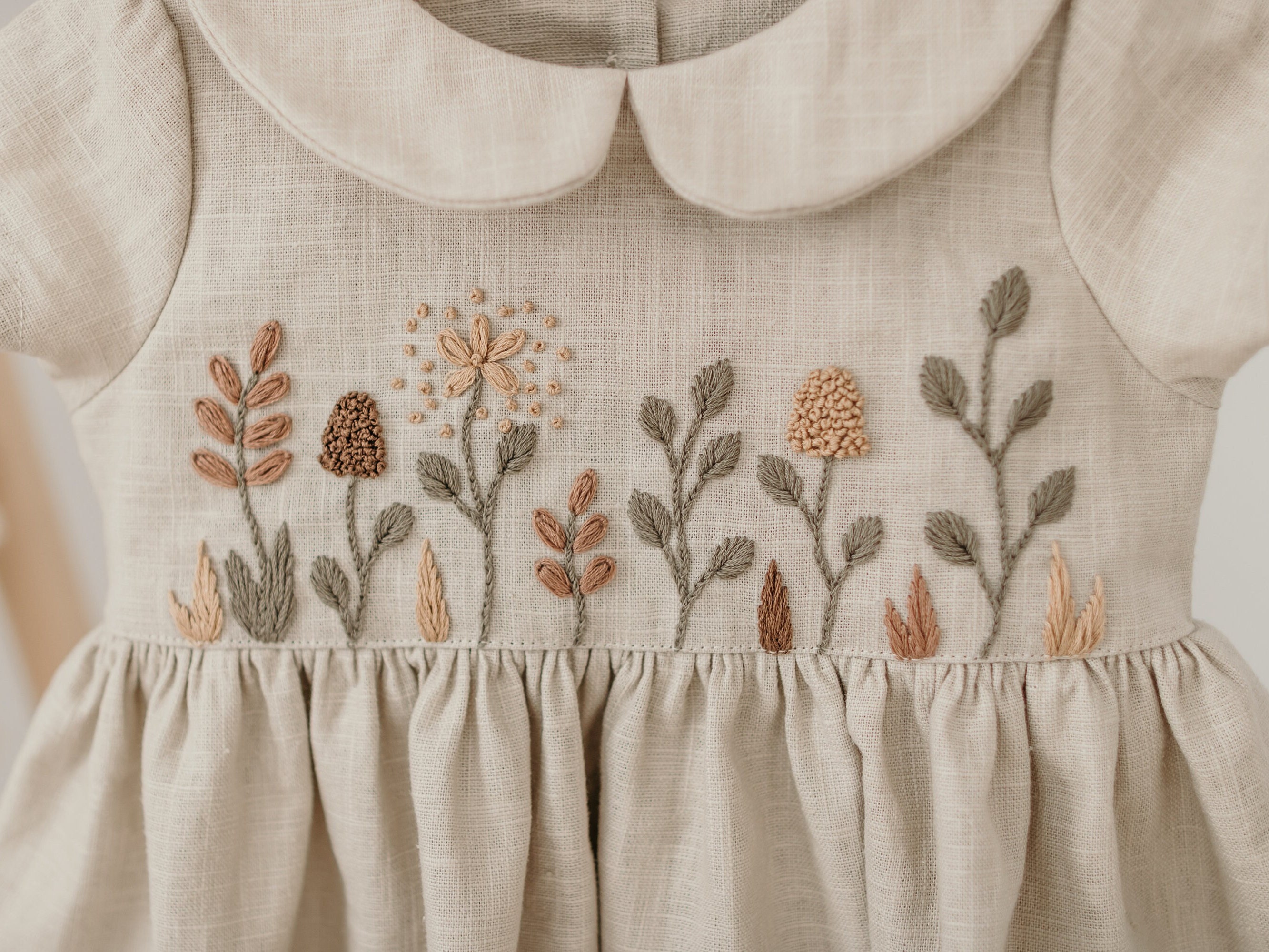 Natural Beige Linen Dress for Baby Girl Handmade Floral - Etsy