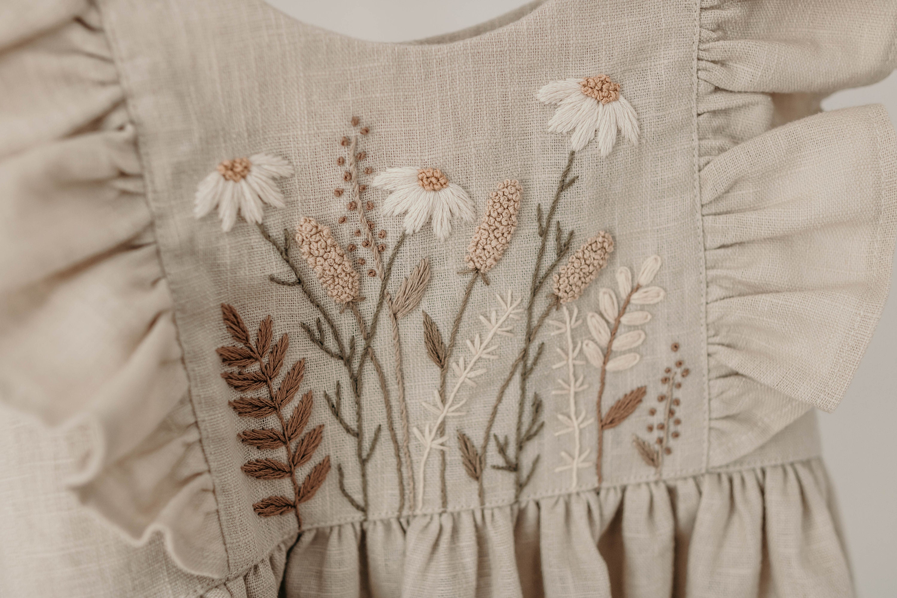 Natural Beige Flutter Sleeves Baby Girl Linen Dress With - Etsy