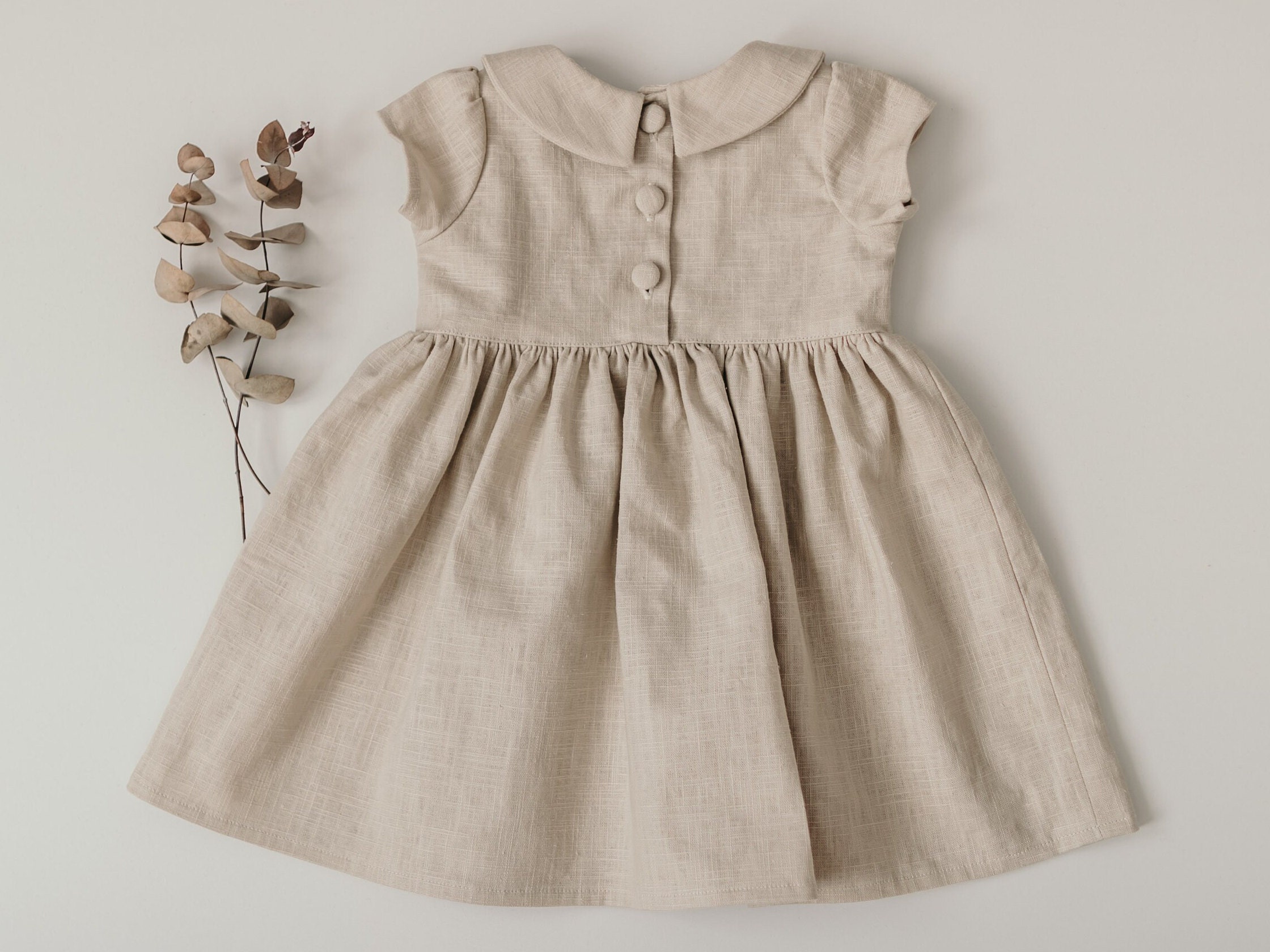 Natural Beige Linen Dress for Baby Girl Handmade Floral - Etsy