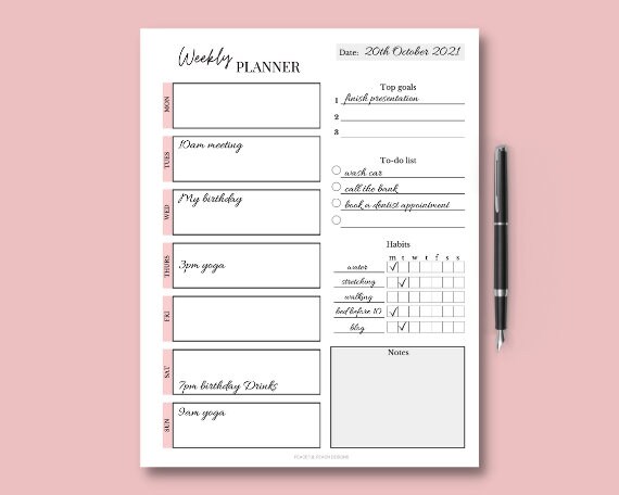 Weekly Planner to Do List Habit Tracker Printable Planner Instant ...
