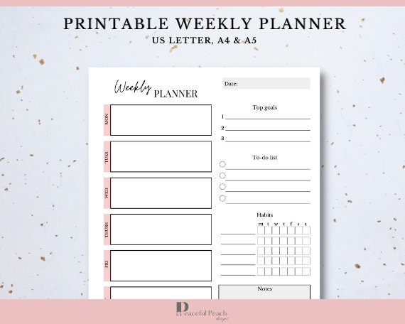 Weekly Planner to Do List Habit Tracker Printable - Etsy
