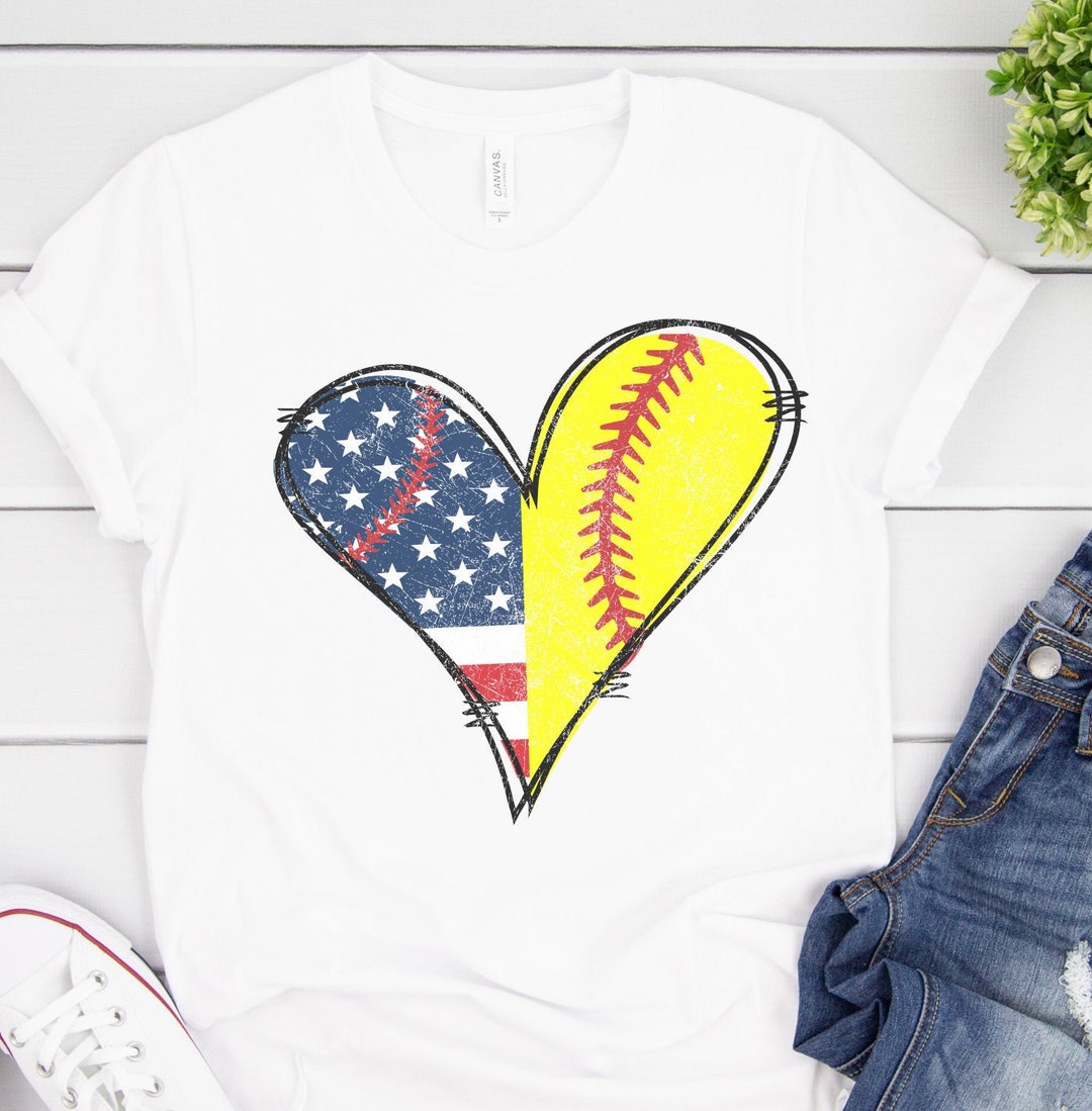 Distressed Softball Heart PNG: American Flag 4th of July (digital ...