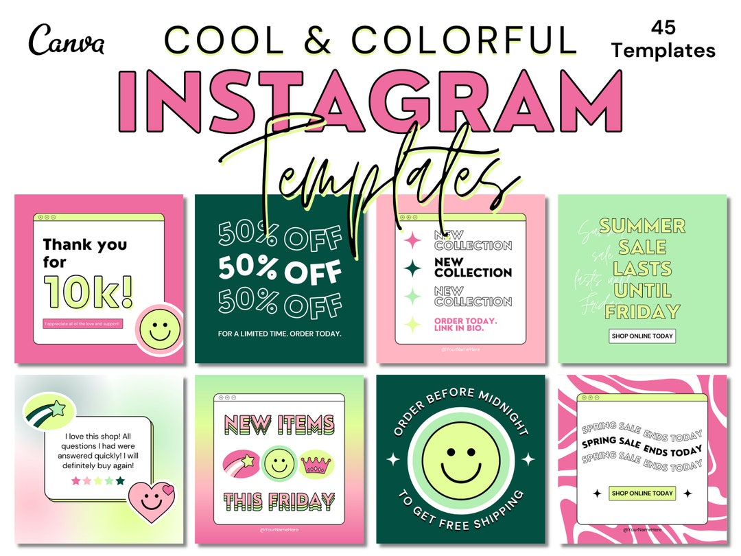 45 Instagram Templates Cool & Colorful Theme Canva - Etsy