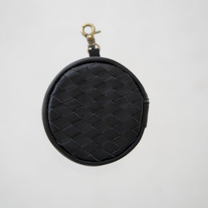 Black Woven Leather Circle Pouch: Attachable Airpods Case - Etsy