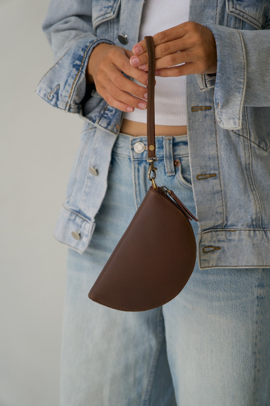 Minimalist Saddle Brown Leather Wallet, Half Moon Shape Wallet, Leather ...